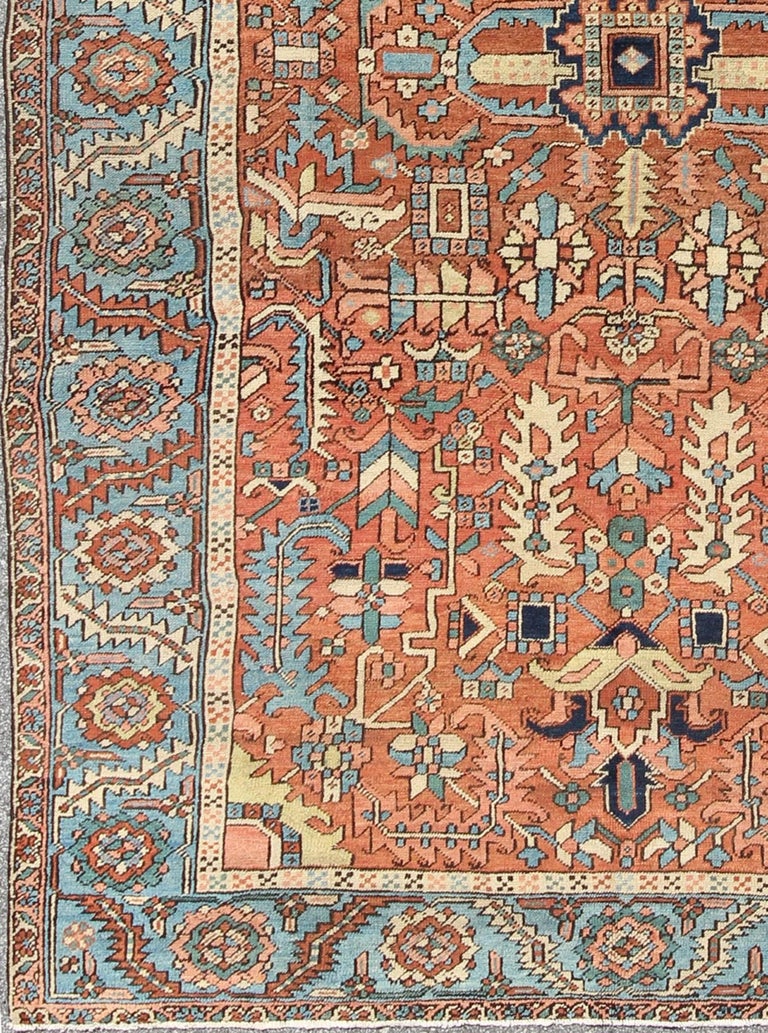 Antique Persian Heriz Serapi Rug with All Over Sub Geometric in Coral ...