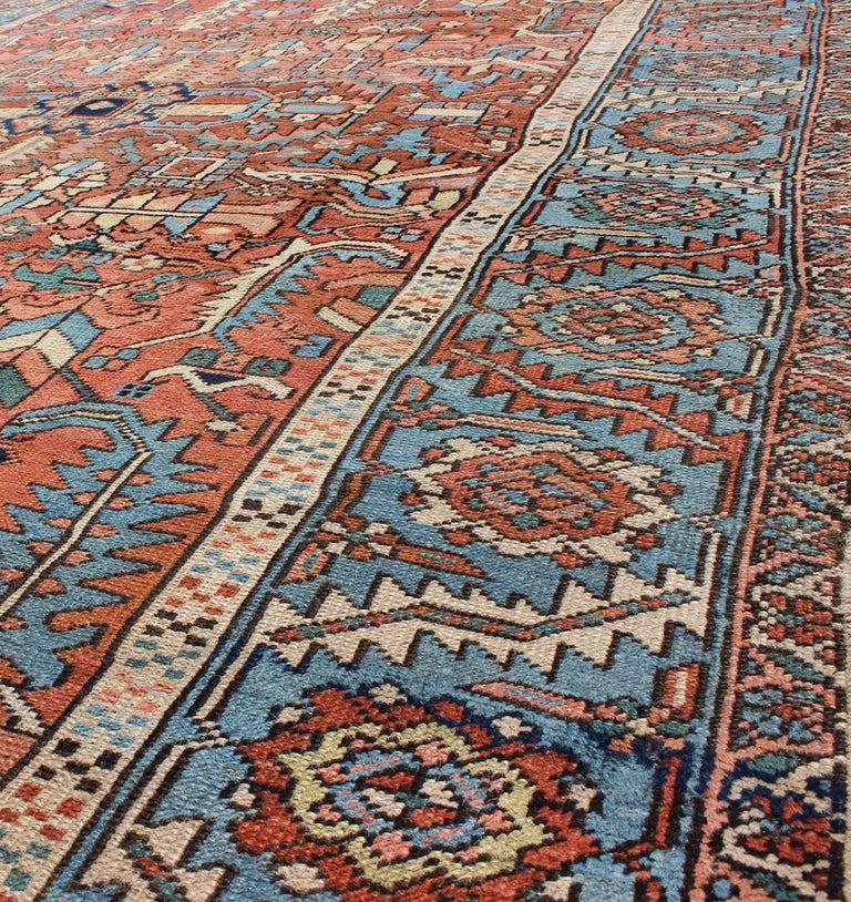 Antique Persian Heriz Serapi Rug with All Over Sub Geometric in Coral ...