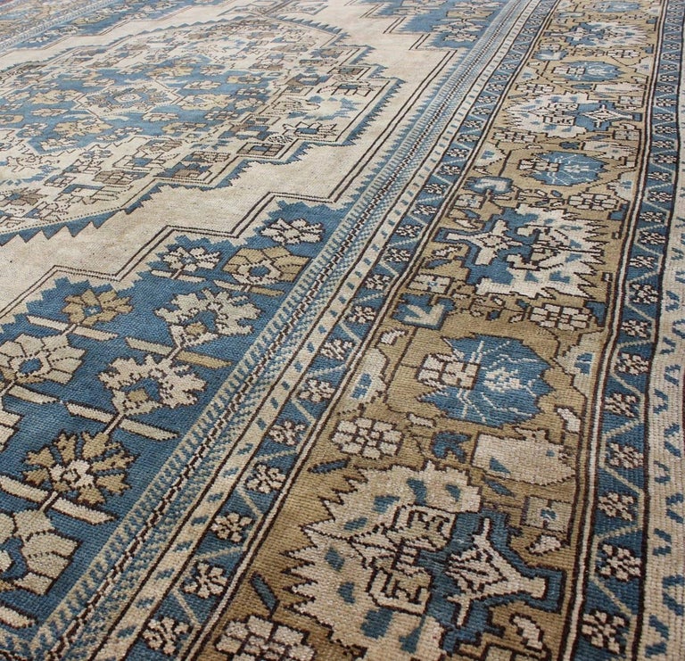 Vintage Turkish Rug with Geometric Design in Blue, Gold and Cream ...