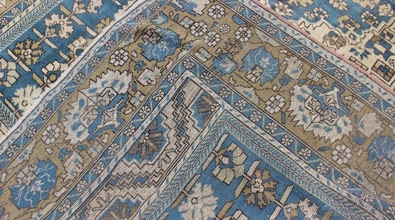 Vintage Turkish Rug with Geometric Design in Blue, Gold and Cream ...