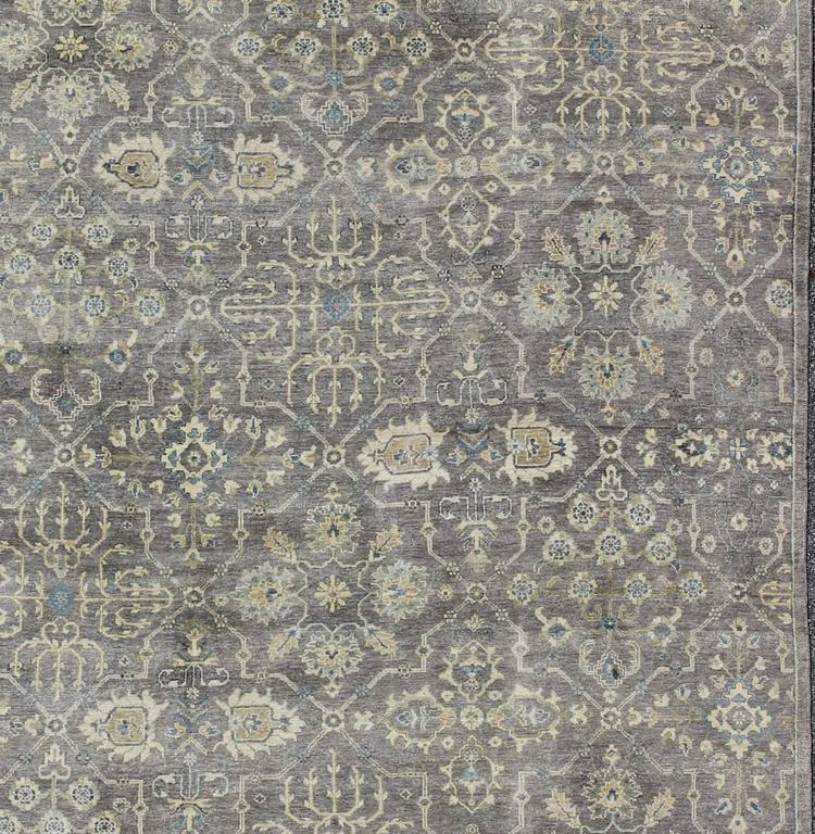 Square Shaped Modern Rug with Garden Pattern in Gray Tones and Neutral ...