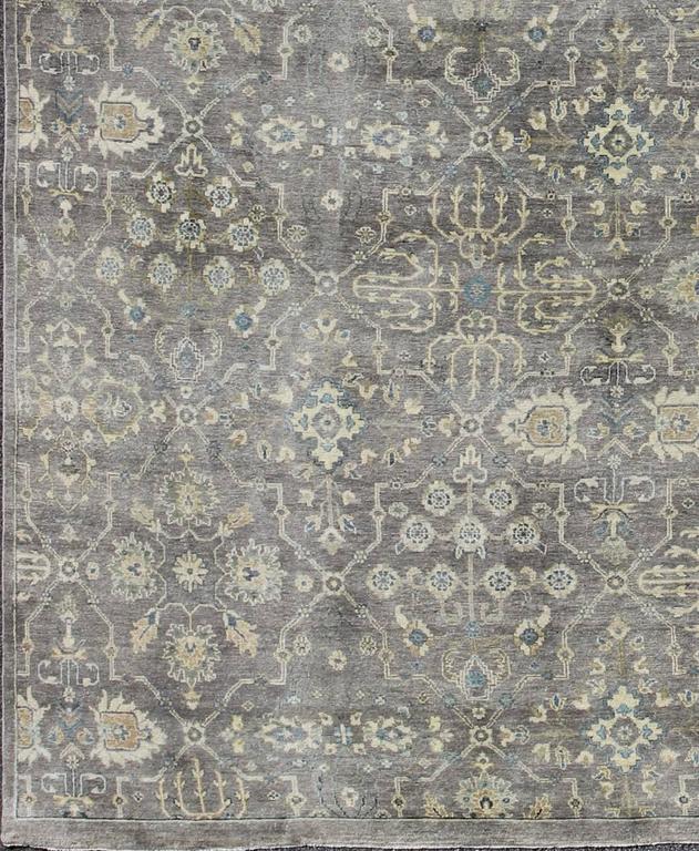 Square Shaped Modern Rug with Garden Pattern in Gray Tones and Neutral ...