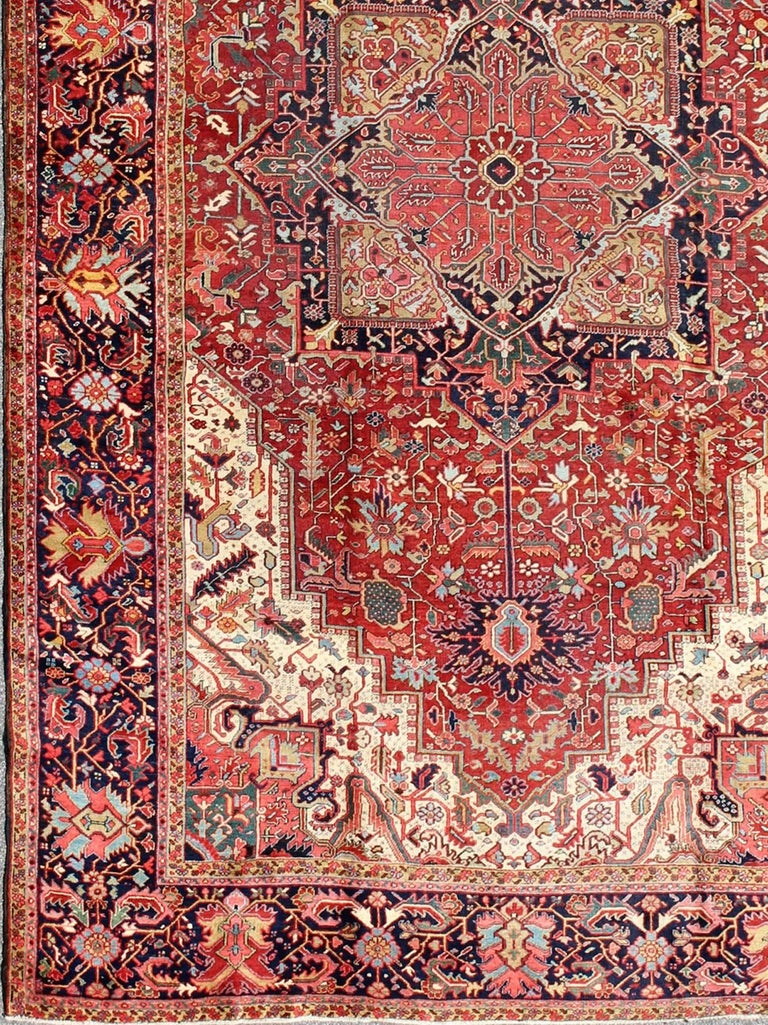 Richly Colored Large Antique Persian Heriz-Serapi Carpet with Geometric ...