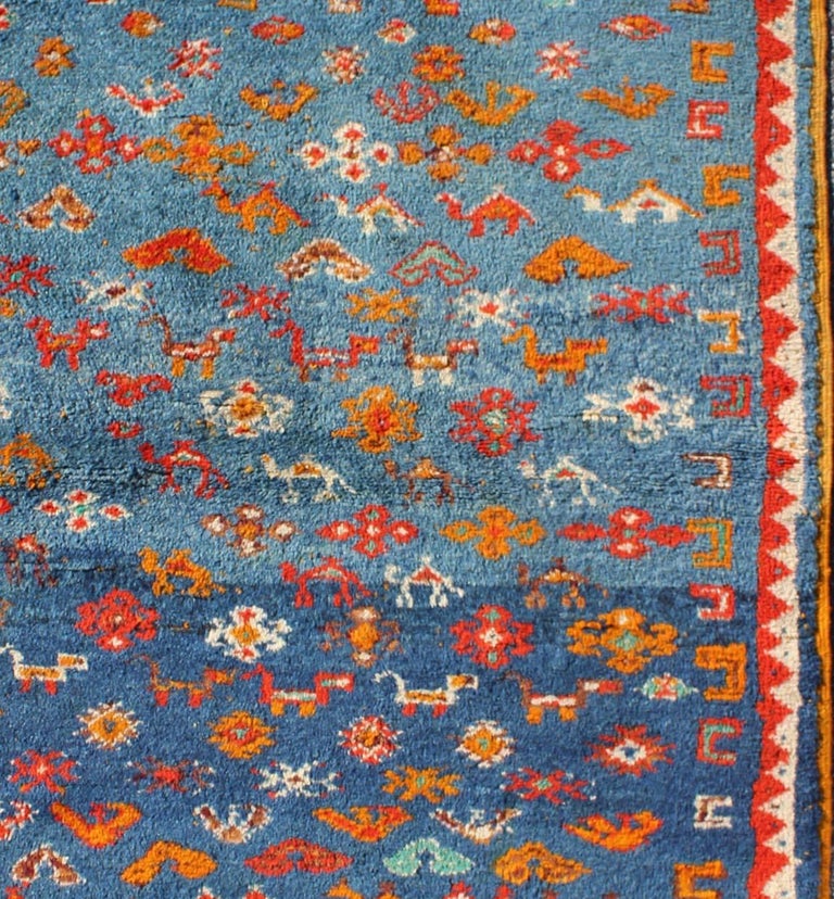 Vintage Moroccan Rug with Beautiful Blue Background at 1stDibs