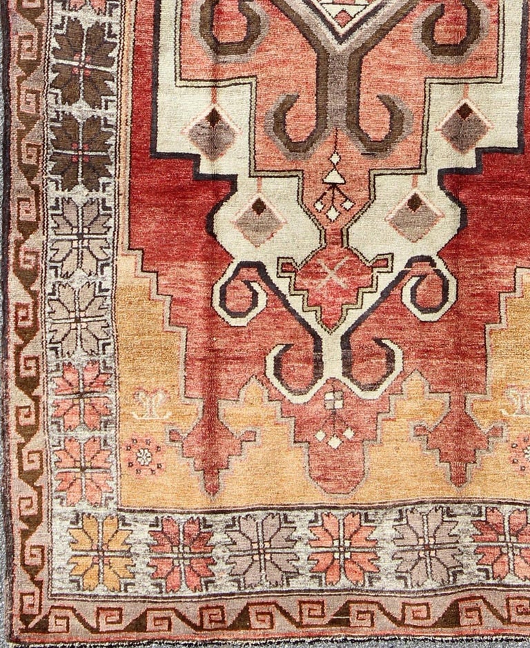 Vintage Turkish Oushak Rug with Geometric-Tribal Medallion in Red ...