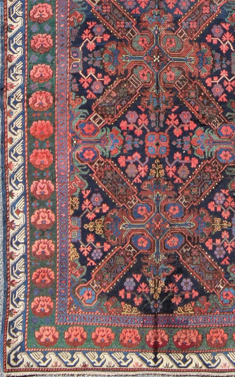 Antique Caucasian 19th Century Seychour Rug in Blue, Green, Brown and ...