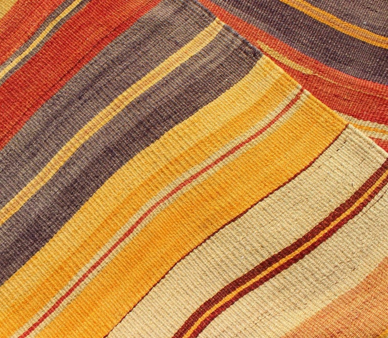 Colorful Vintage Turkish Kilim Rug with Horizontal Stripe Design For ...