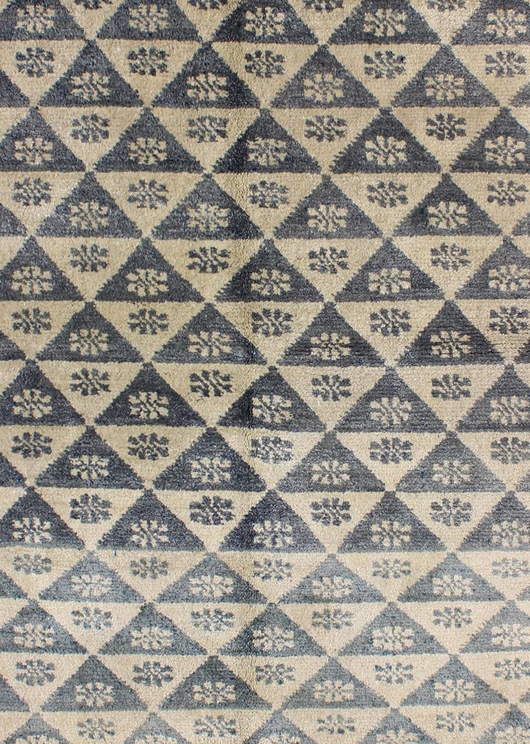 All-Over Turkish Tulu Rug with Blue and Ivory Triangle / Flower Design ...