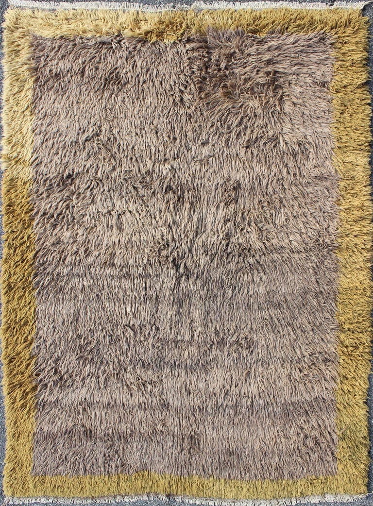 Modern Vintage Turkish Tulu Rug with Open Field in Gray and Cream ...