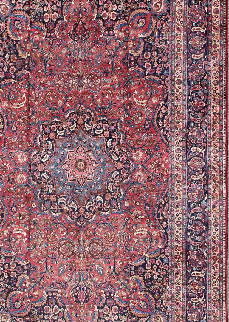Large Antique Persian Khorasan Mashad Rug with Floral Medallion Design ...