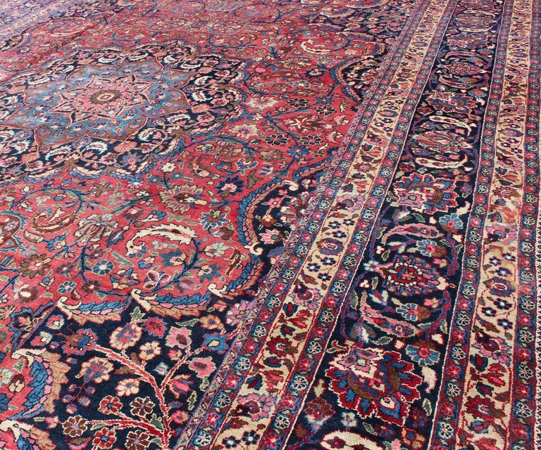 Large Antique Persian Khorasan Mashad Rug with Floral Medallion Design ...