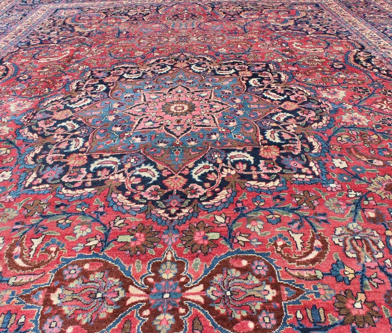 Large Antique Persian Khorasan Mashad Rug with Floral Medallion Design ...