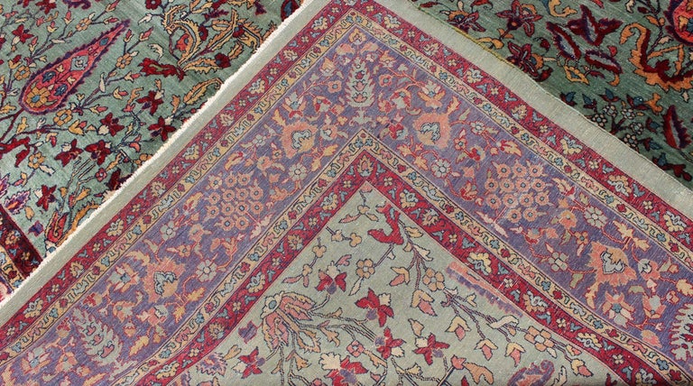 Antique Agra Rug with Branching Floral Design in Mint Green, Purple and ...