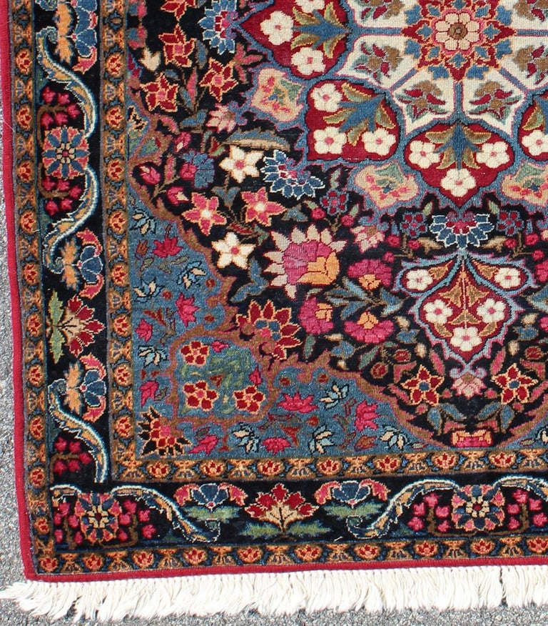 Blooming Floral Medallion Vintage Persian Kerman Rug with Multi-Colors ...