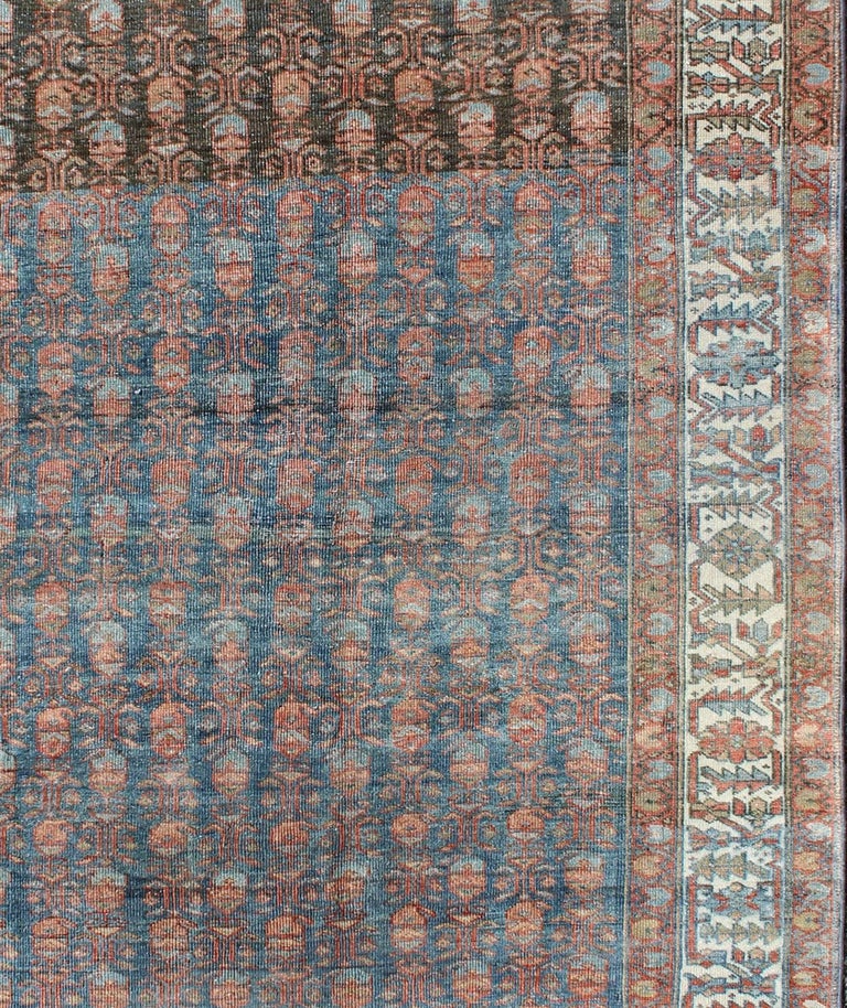 Blue Background Antique Persian Mahal Rug with Rows of Geometric Motifs ...