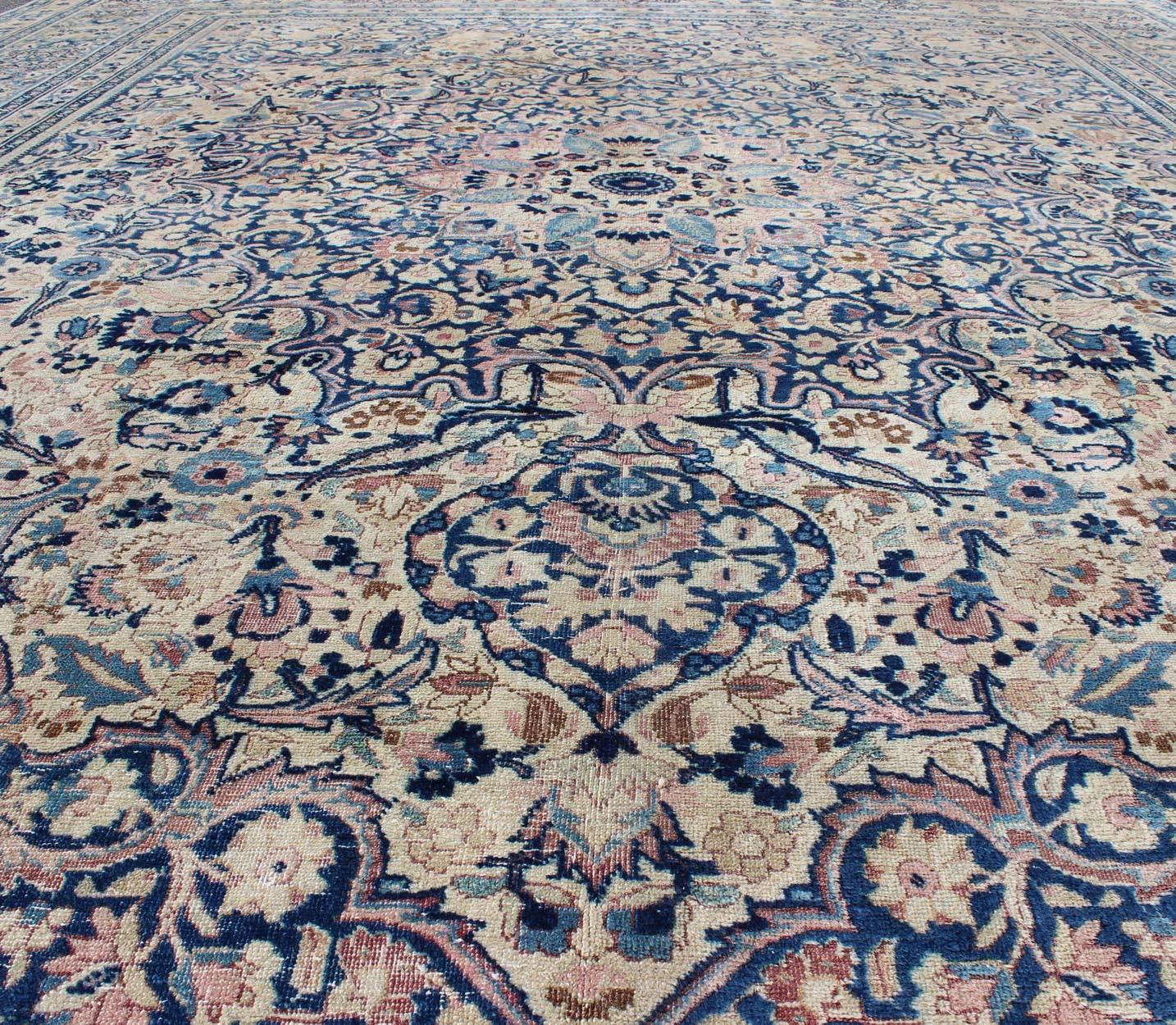 Royal Ornate Floral Antique Persian Khorassan Rug in Many Shades of ...