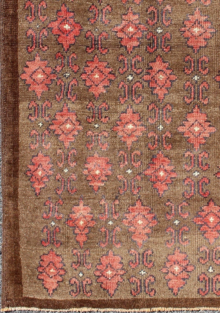 Red and Brown Vintage Turkish Oushak Rug with Repeating Vertical Motif ...