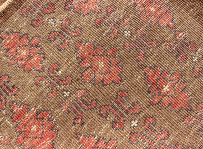 Red and Brown Vintage Turkish Oushak Rug with Repeating Vertical Motif ...