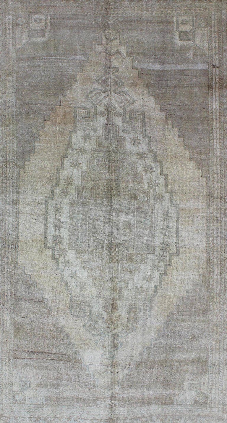 Shades of Gray Oushak Vintage Rug from Turkey with Layered Medallion ...