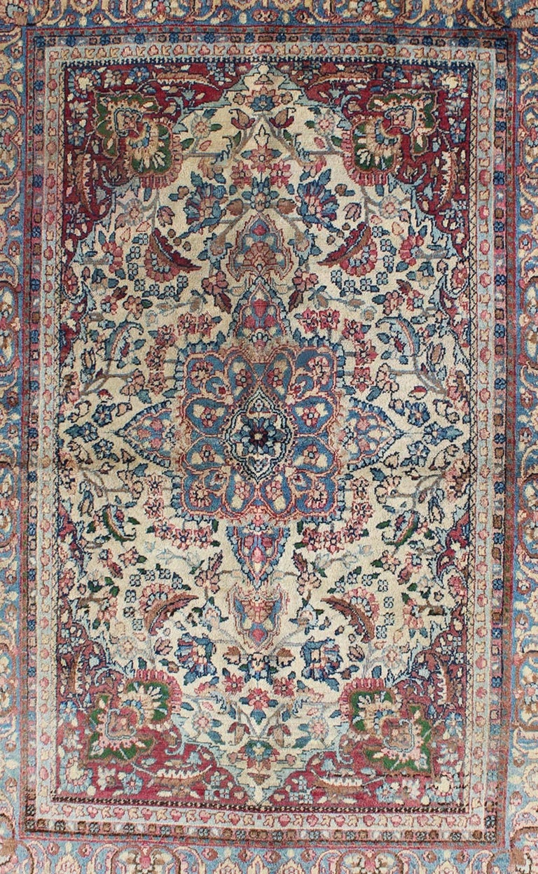 Detailed Antique Persian Lavar Kerman Rug with Floral Design in Ivory ...