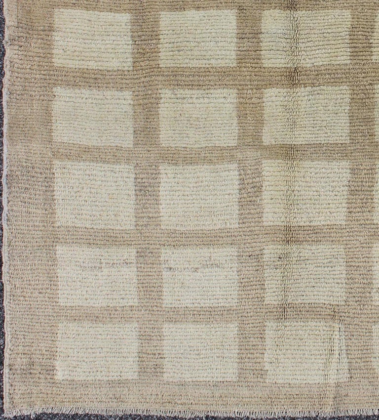 Modern-Design Antique Turkish Square Shaped Oushak Rug in Cream and ...