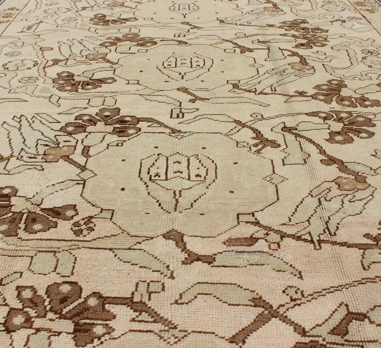 All-Over Entwined Blossoms Vintage Turkish Oushak Rug in Brown, Taupe ...