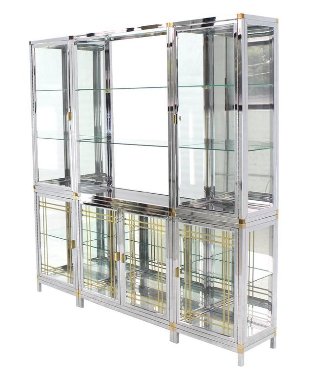 Spectacular Chrome Brass Glass Vitrine Cabinet Showcase at 1stDibs