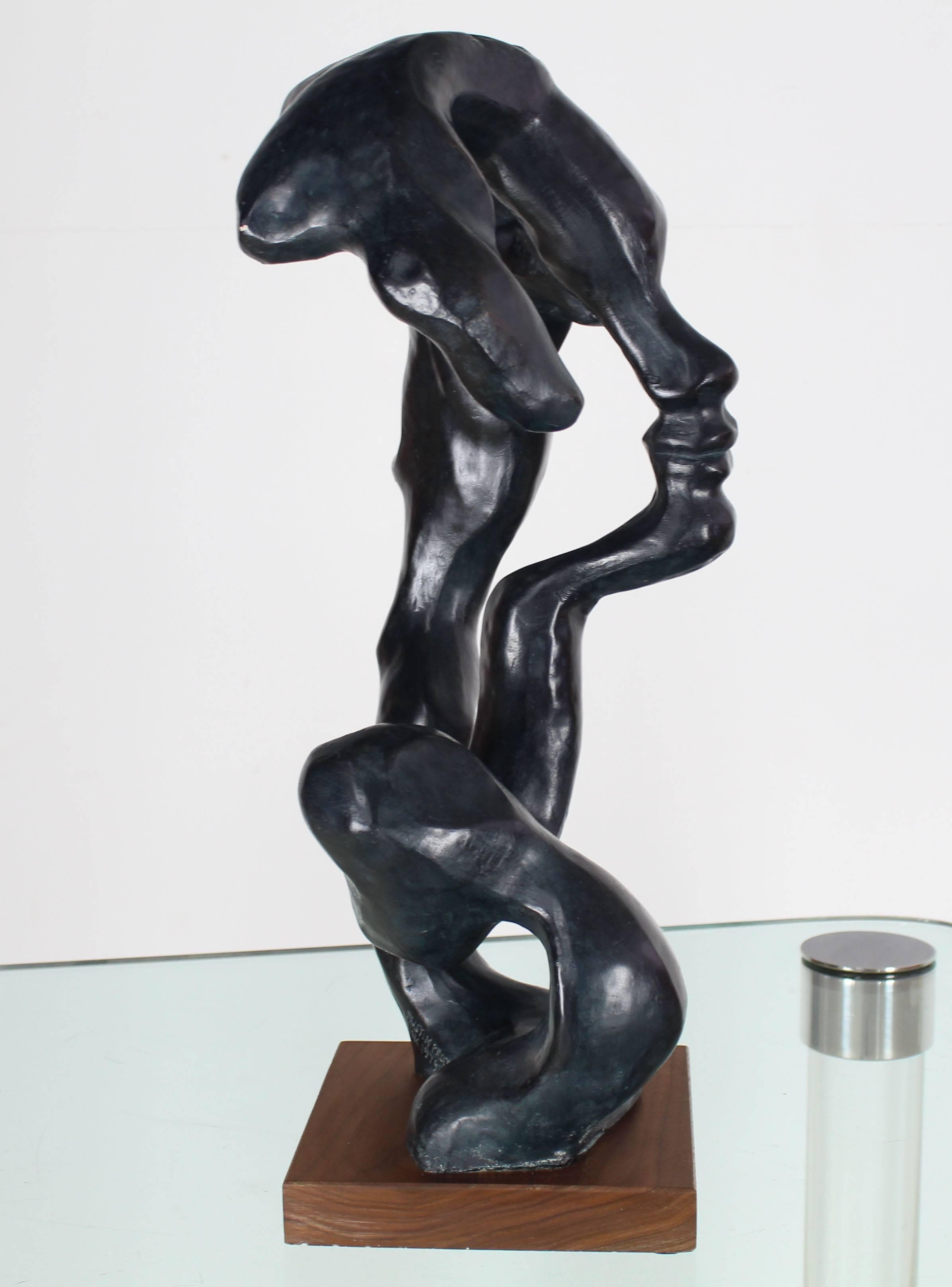 Large Black Face Body Abstract Sculpture on Walnut Base at 1stDibs ...