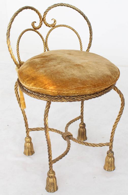 Gold Gilt Iron Rope Tassel Upholstery Vanity Chair Hollywood Regency at ...