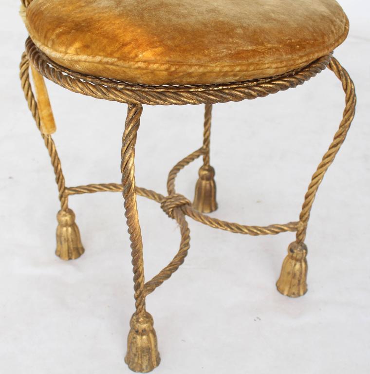 Gold Gilt Iron Rope Tassel Upholstery Vanity Chair Hollywood Regency at ...