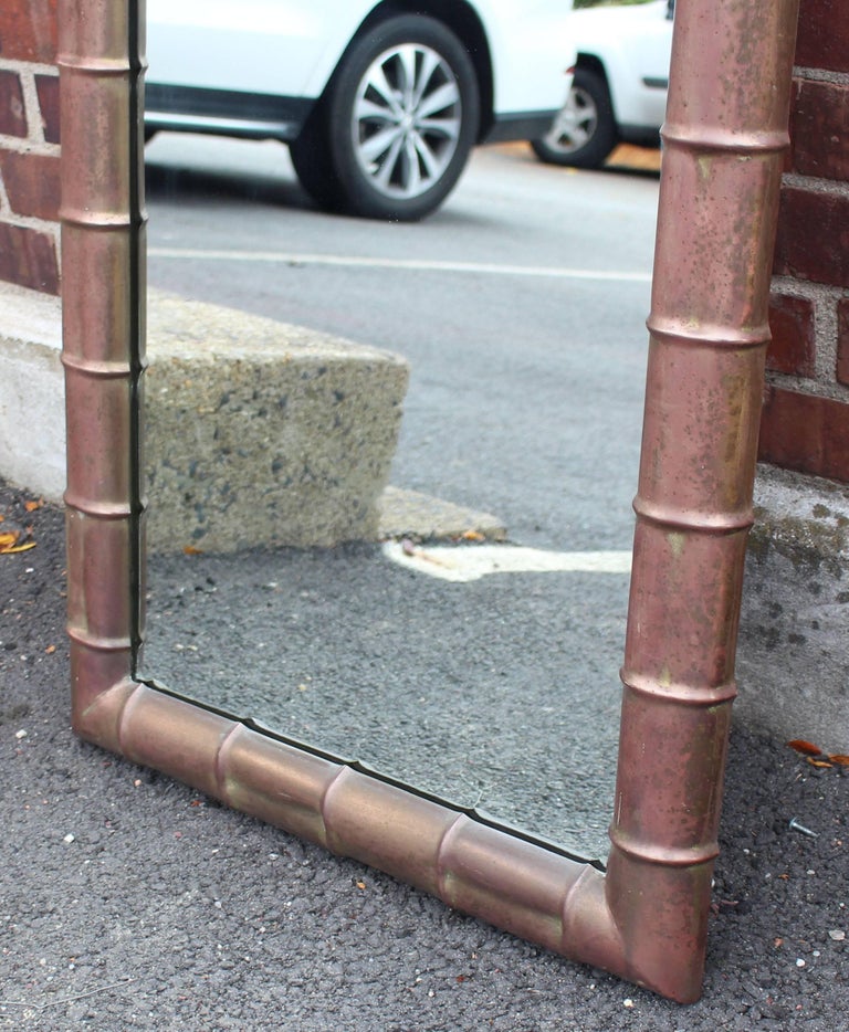 Faux Bamboo Weathered Copper Rectangular Mirror, Mid-Century Modern For Sale at 1stDibs