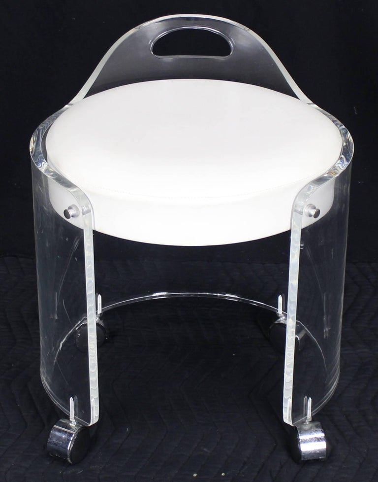 Round Bent Lucite Upholstered Bench Stool on Wheels at 1stDibs