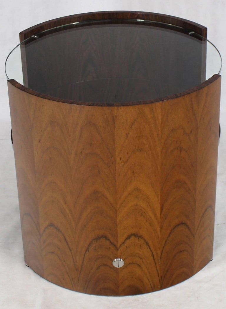 Walnut Round Glass Top Barrel Shape Side Occasional Table at 1stDibs