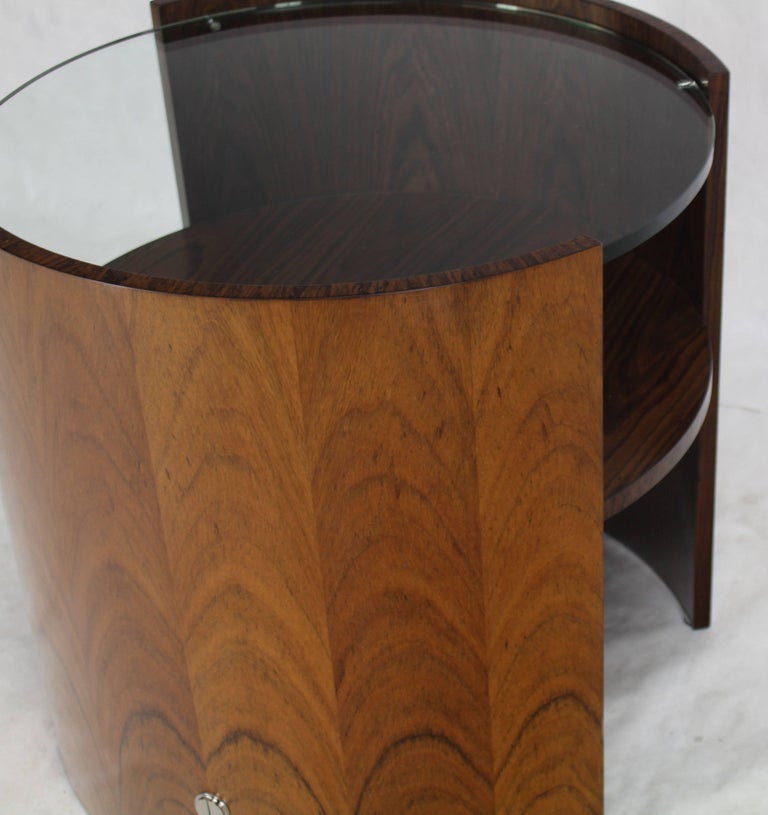 Walnut Round Glass Top Barrel Shape Side Occasional Table At 1stdibs