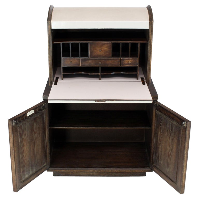 Secrétaire de campagne portable en chêne sculpté et recouvert de cuir à ...