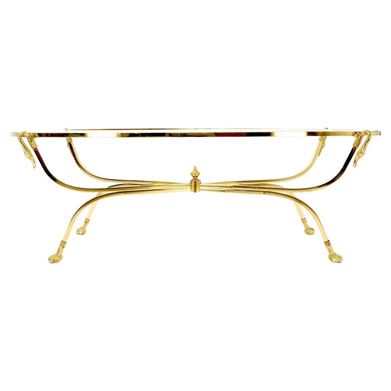 Solid Brass Oval Swan Heads Feet Motive Coffee Table Center Finial For ...