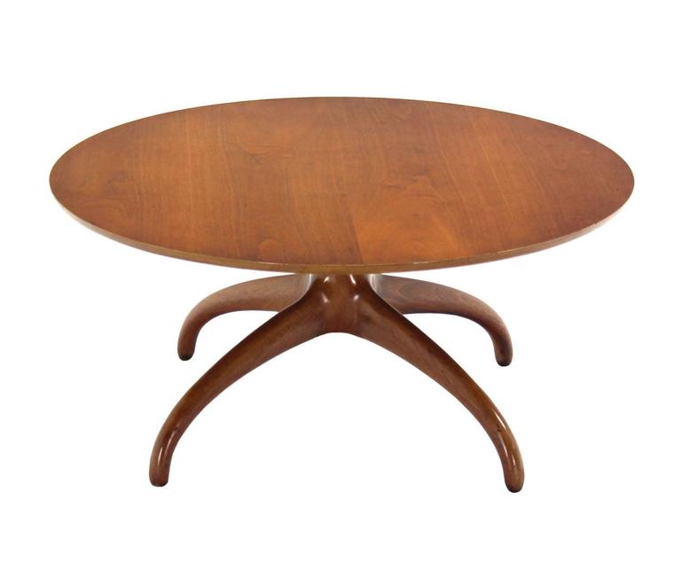 Sculptural Solid Walnut Base Round Coffee Table by Henredon Spider Slay ...