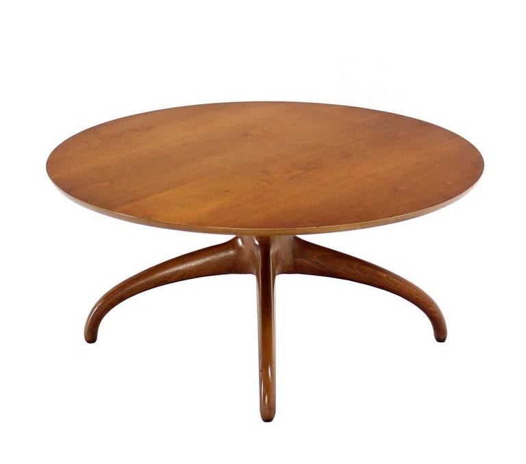 Sculptural Solid Walnut Base Round Coffee Table by Henredon Spider Slay ...