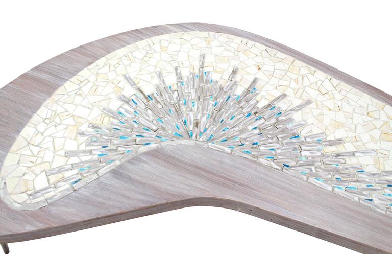 Boomerang Shape Cerused Finish Tile Top Tri Legged Coffee Table at 1stDibs