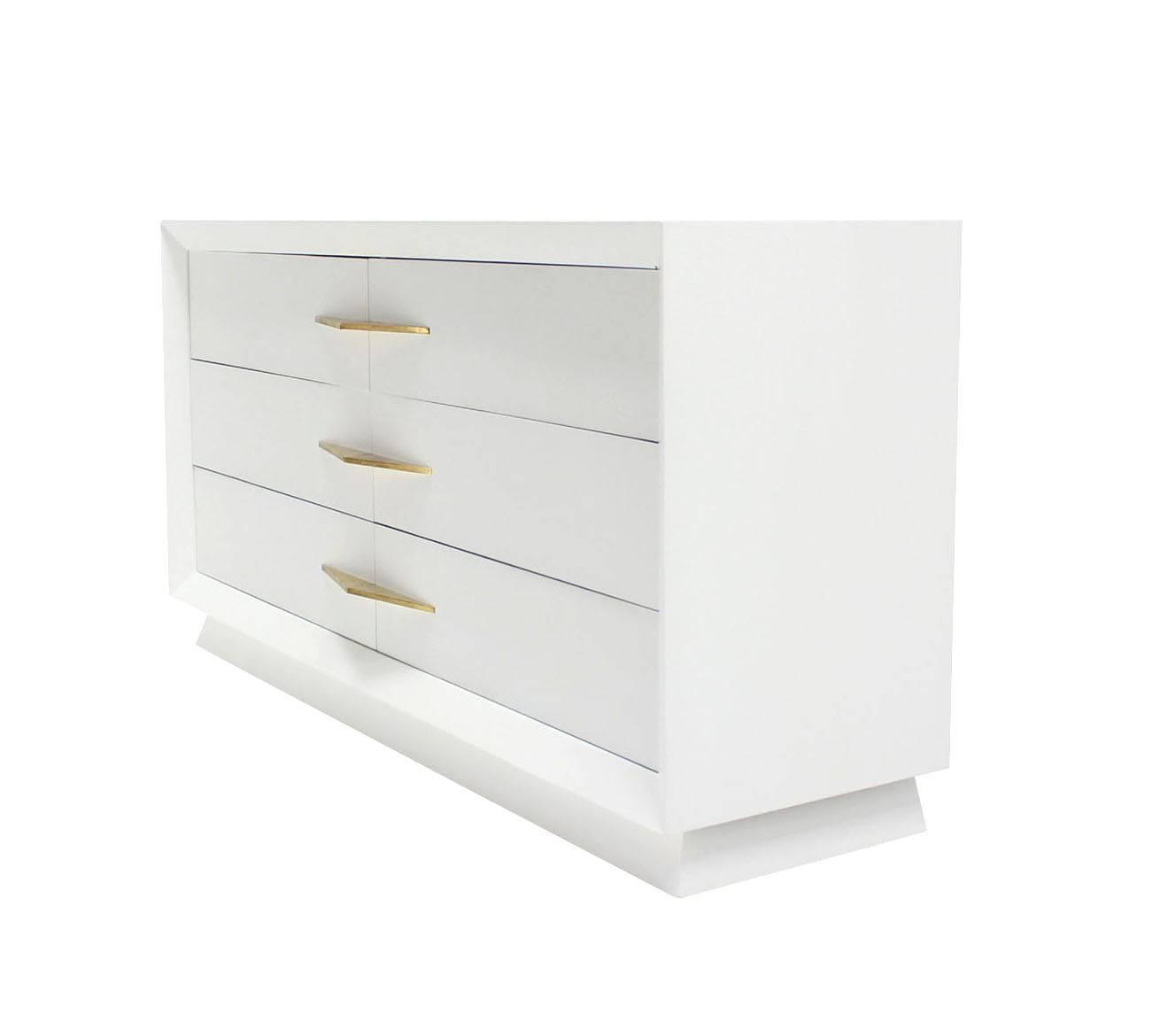 Art Deco White Lacquer Dresser with Brass Pulls at 1stdibs