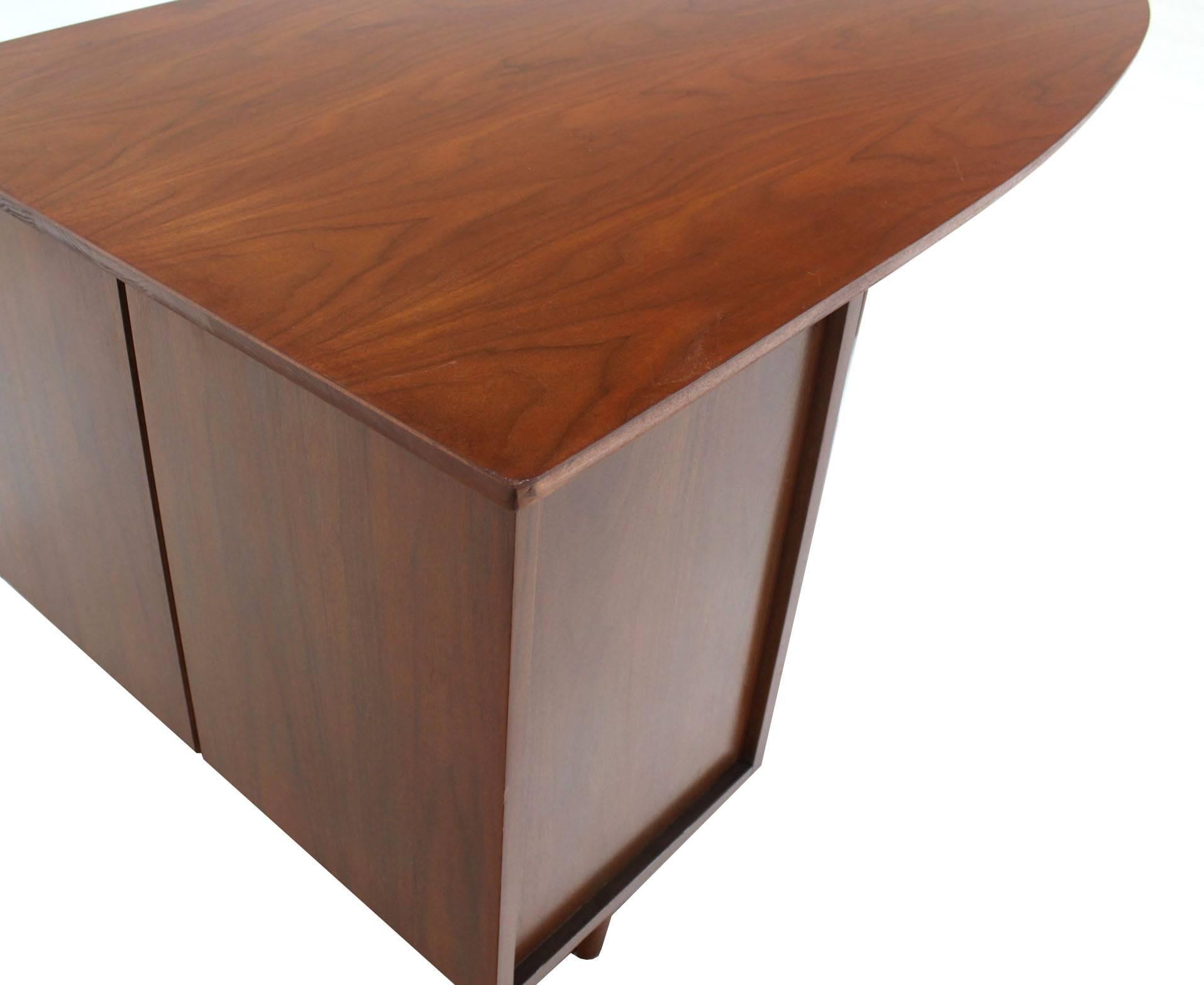 Unusual Oval Shape Walnut Partners Extra Deep Desk Long Metal Stip ...