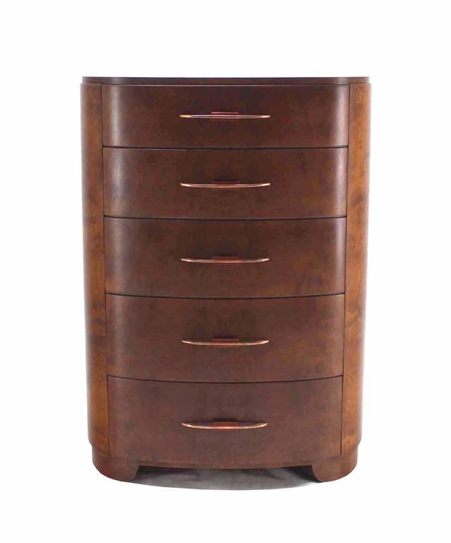 Art Deco 5 Drawer Rounded High Chest of Drawers Dresser at 1stDibs
