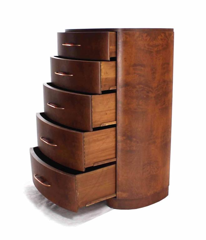 Art Deco 5 Drawer Rounded High Chest of Drawers Dresser at 1stDibs