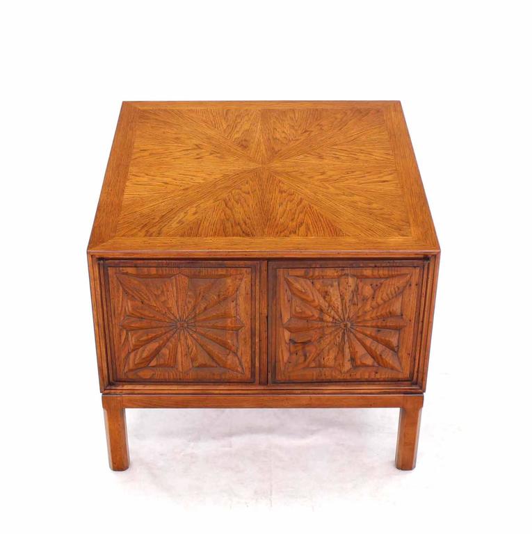 Square Cube Shape Carved Sunburst Front Stand End Table Cabinet Double ...