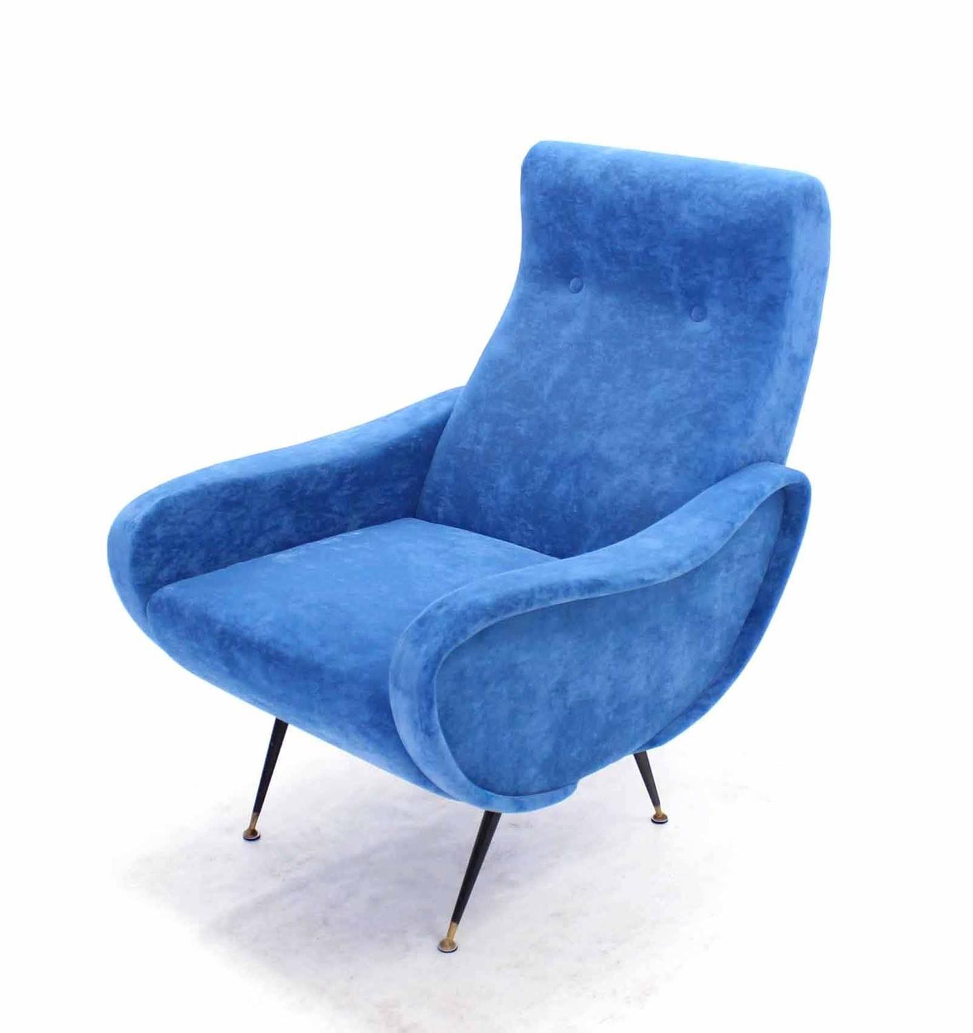 Pair of Mid-Century Italian Modern Blue Upholstery Lounge Chairs at 1stdibs