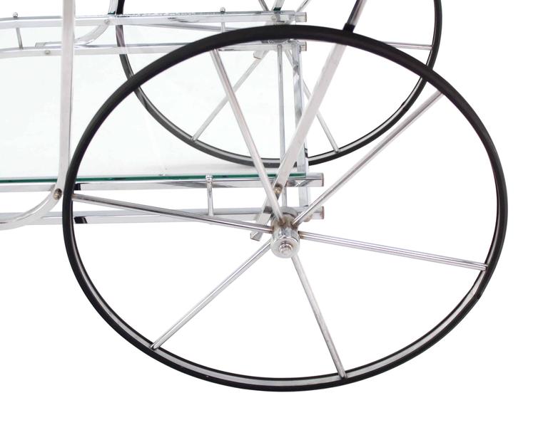 Large Wheel Design Chrome and Glass Tea Bar Cart For Sale at 1stDibs ...