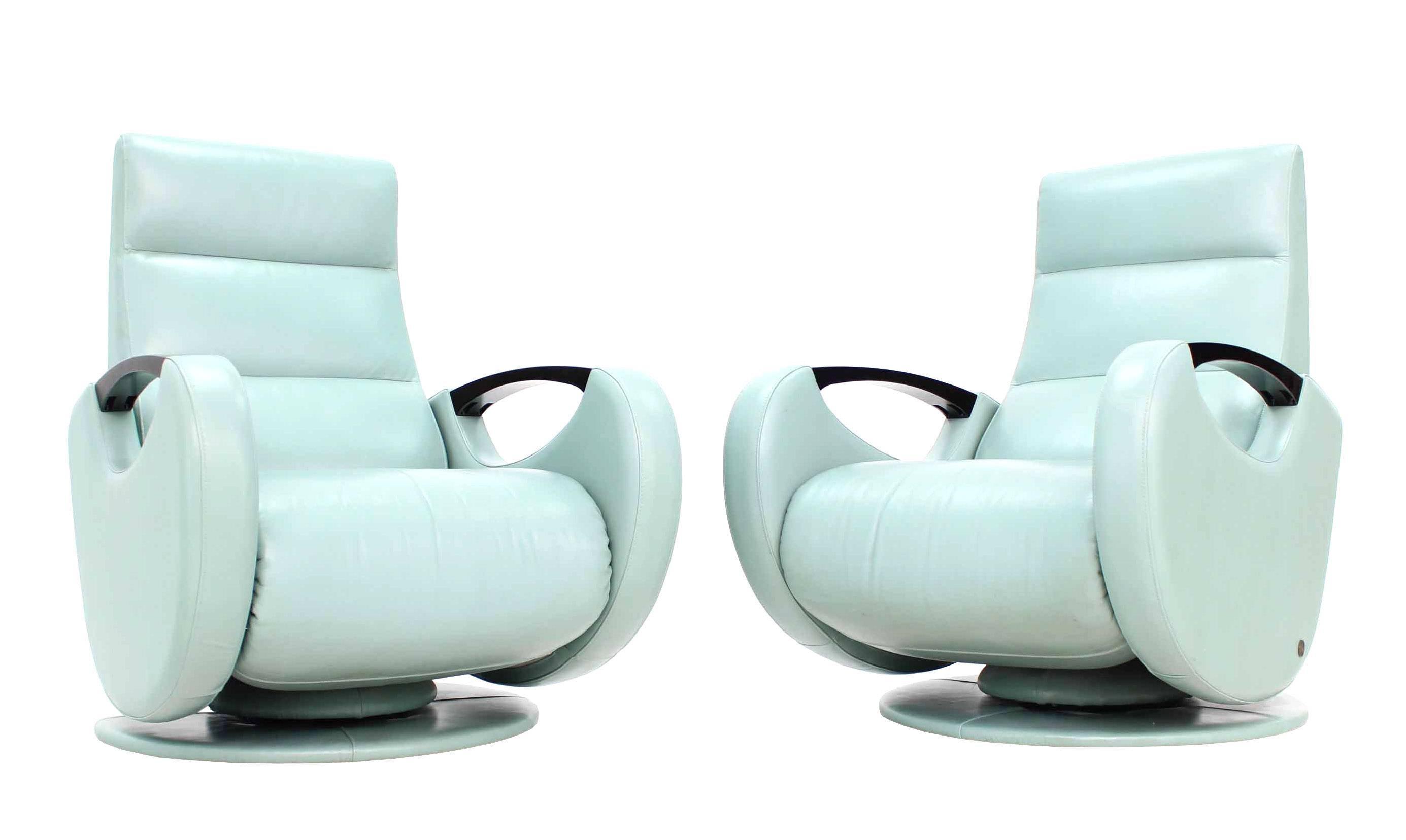 Pair of Mid Century Modern Leather Recliner Lounge Chairs Space Age ...