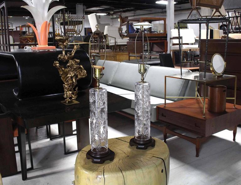 Pair of Tall Cut Crystal Cylinder Table Lamps For Sale at 1stDibs