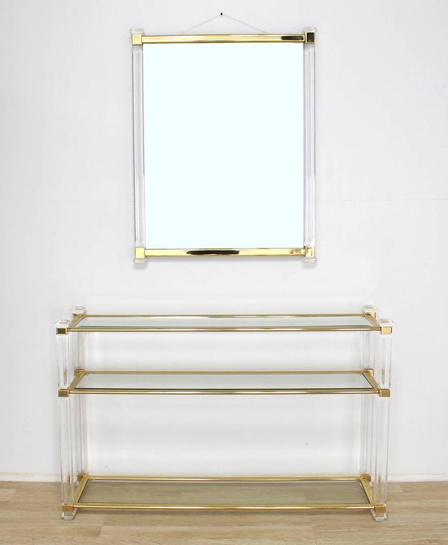 Lucite and Brass Console Table and Matching Mirror at 1stDibs