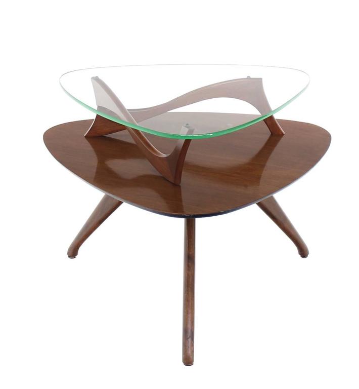 Pair of Round Triangular Tri Legged Two Tier Side End Tables For Sale ...